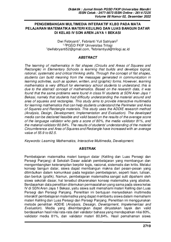(PDF) PENGEMBANGAN MULTIMEDIA INTERAKTIF KLBD PADA MATA PELAJARAN MATEMATIKA MATERI KELILING DAN ...