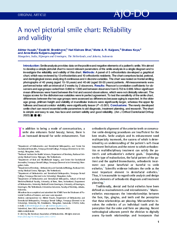 (PDF) A novel pictorial smile chart: Reliability and validity