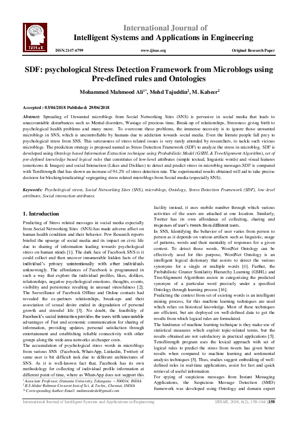 Pdf Sdf Psychological Stress Detection Framework From Microblogs Using Pre Defined Rules And