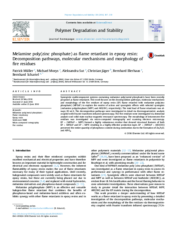 (PDF) Melamine poly(zinc phosphate) as flame retardant in epoxy resin ...
