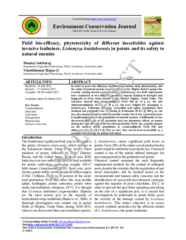 (PDF) Field bio-efficacy, phytotoxicity of different insecticides ...