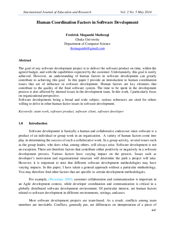 (PDF) Human Coordination Factors in Software Development (PDF) Human Coordination Factors in Software Development