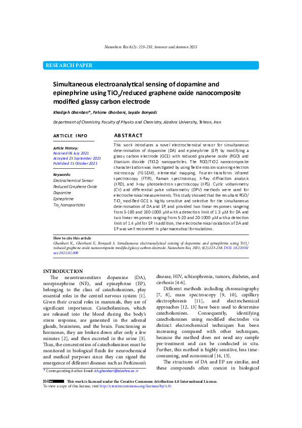 (PDF) Simultaneous electroanalytical sensing of dopamine and epinephrine using TiO2/reduced ...