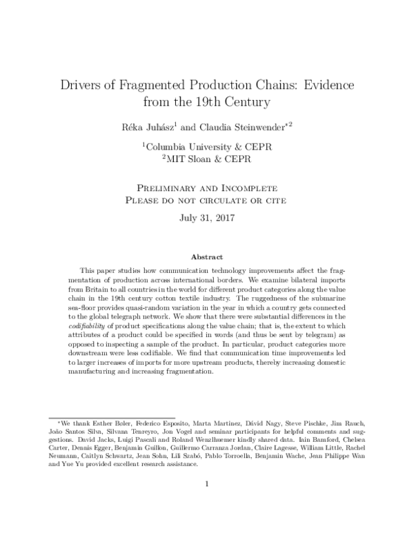 (PDF) Drivers of Fragmented Production Chains: Evidence from the 19th ...