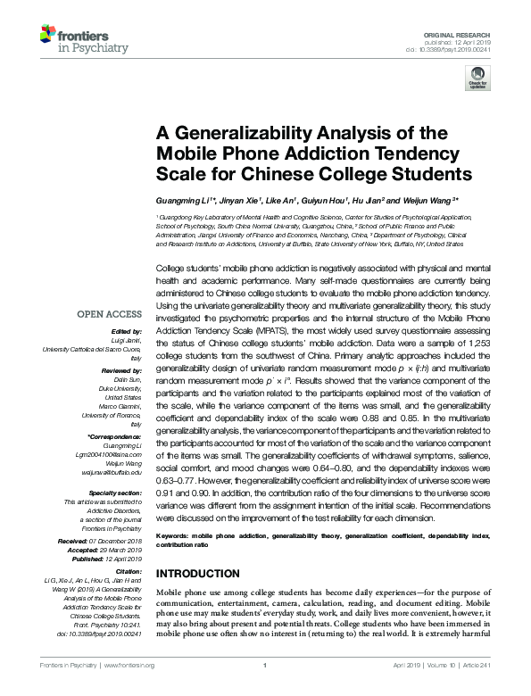 (PDF) A Generalizability Analysis of the Mobile Phone Addiction ...