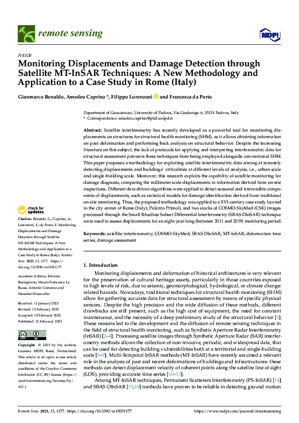 (PDF) Monitoring Displacements and Damage Detection through Satellite MT-InSAR Techniques: A New ...