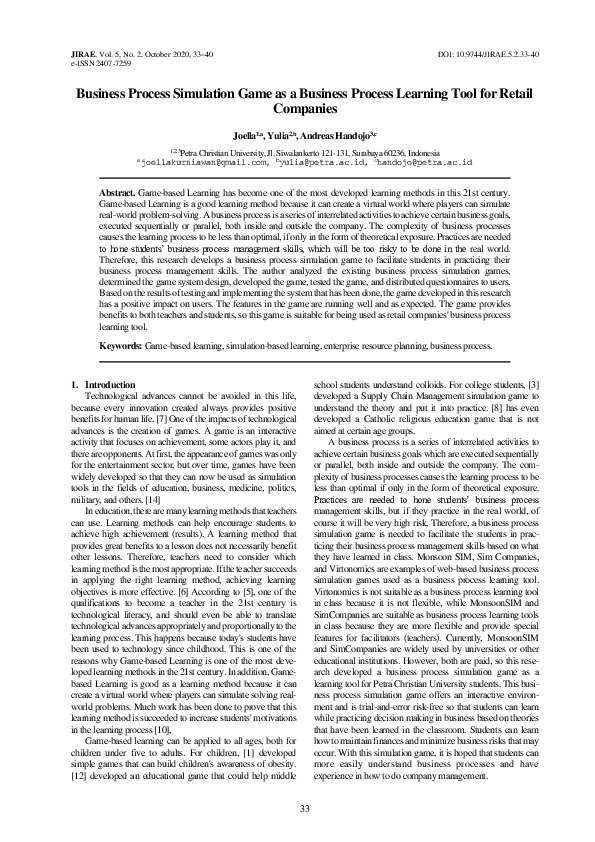 (PDF) Business Process Simulation Game as a Business Process Learning ...