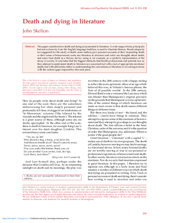 (PDF) Death and dying in literature