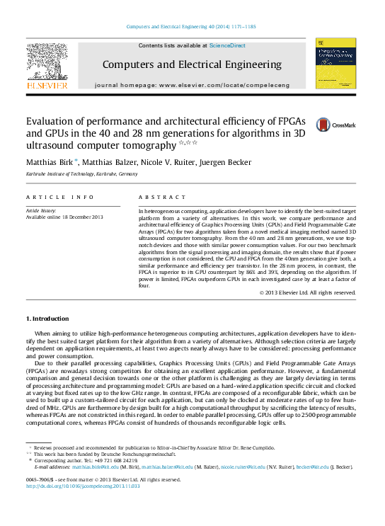 Pdf Evaluation Of Performance And Architectural Efficiency Of Fpgas And Gpus In The 40 And
