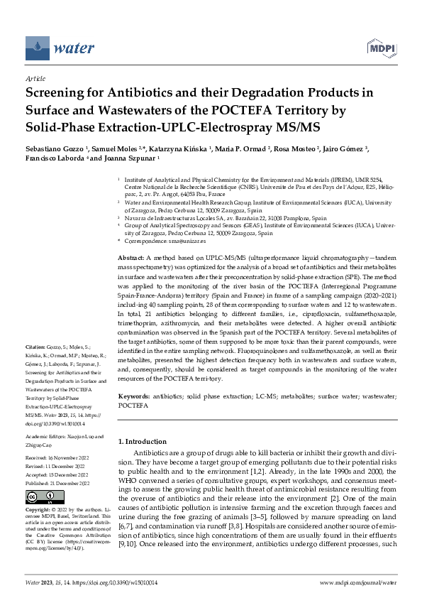 (PDF) Screening for Antibiotics and Their Degradation Products in Surface and Wastewaters of the ...