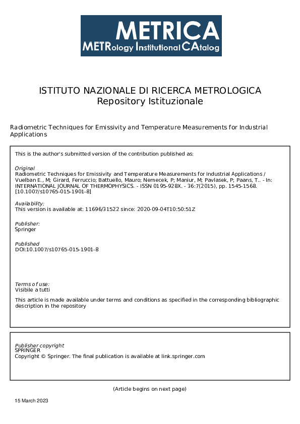 (PDF) Radiometric Techniques for Emissivity and Temperature Measurements for Industrial Applications