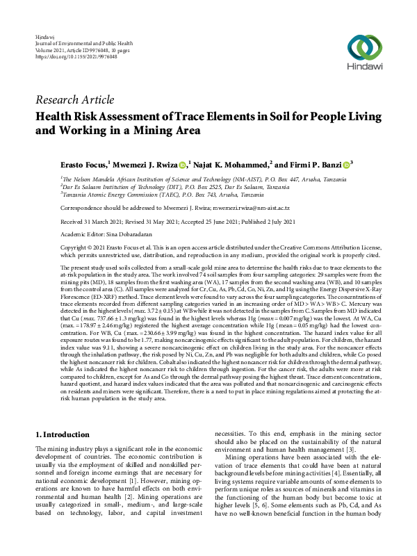 (PDF) Health Risk Assessment of Trace Elements in Soil for People ...