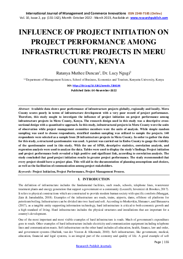 (PDF) Influence of Project Initiation on Project Performance Among ...