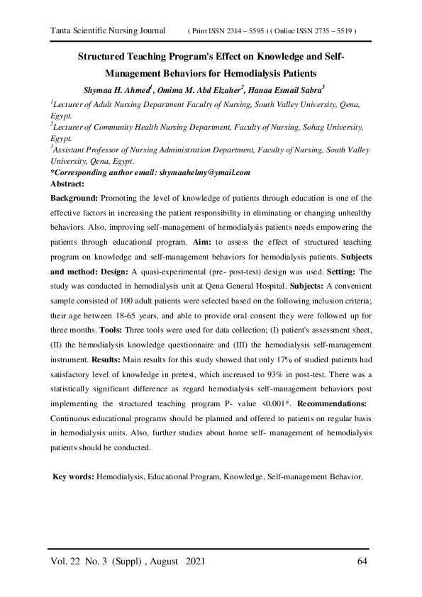 (PDF) Structured Teaching Program's Effect on Knowledge and ...