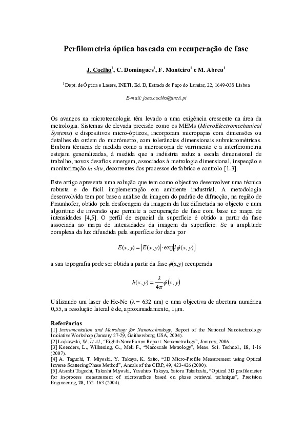 (PDF) Perfilometria óptica baseada em recuperação de fase