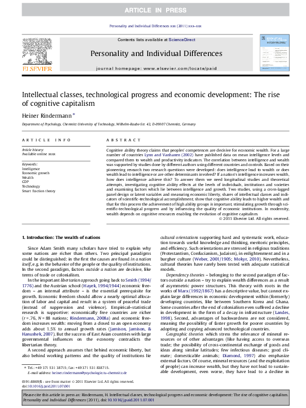 (PDF) Intellectual classes, technological progress and economic development: The rise of ...