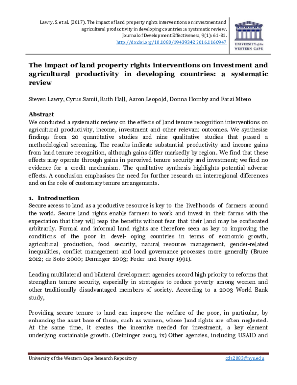 (PDF) The impact of land property rights interventions on investment ...