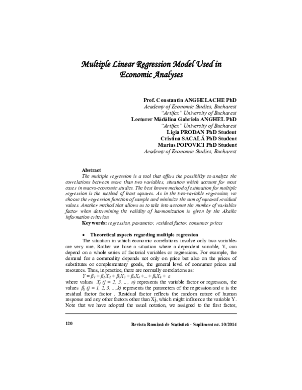 (PDF) Multiple Linear Regression Model Used in Economic Analyses