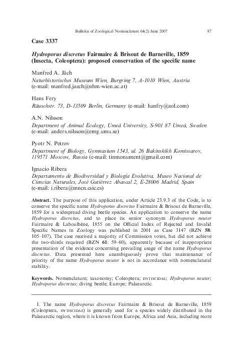 (PDF) Hydroporus discretus Fairmaire & Brisout de Barneville, 1859 ...