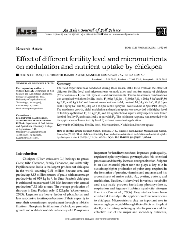 (PDF) Effect of different fertility level and micronutrients on ...