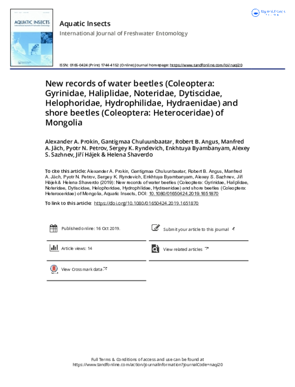 (PDF) New records of water beetles (Coleoptera: Gyrinidae, Haliplidae ...