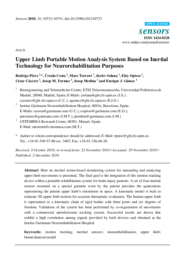 (PDF) Upper Limb Portable Motion Analysis System Based on Inertial ...
