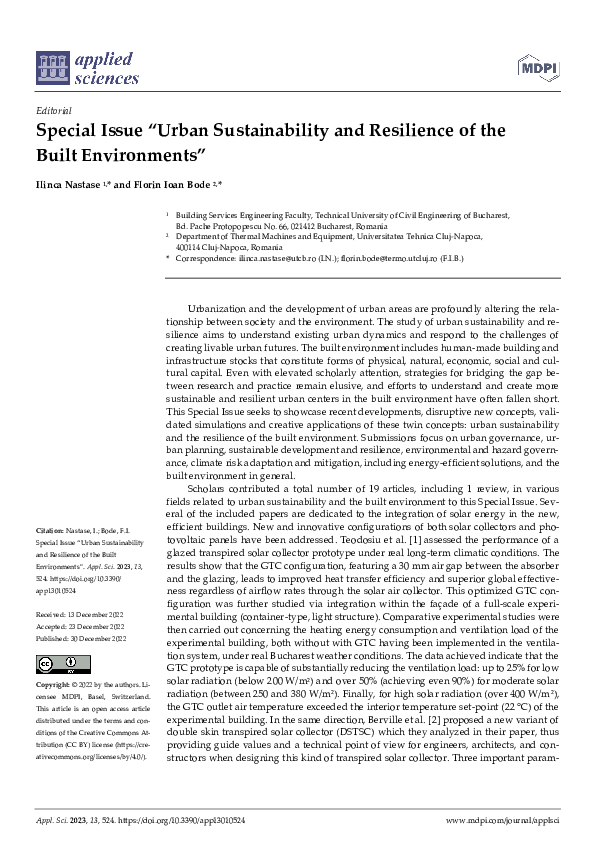 (PDF) Special Issue “Urban Sustainability and Resilience of the Built ...