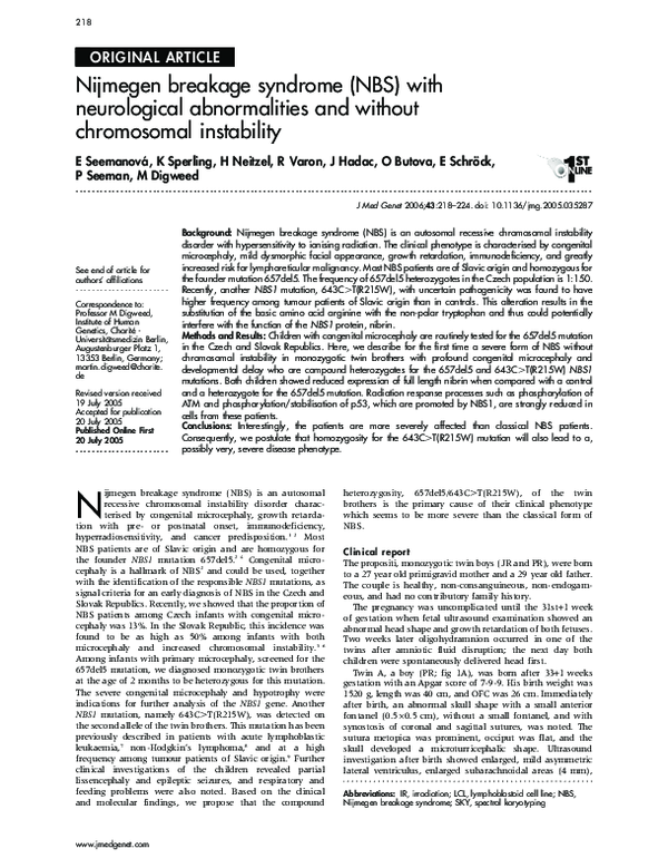 (PDF) Nijmegen breakage syndrome (NBS) with neurological abnormalities ...