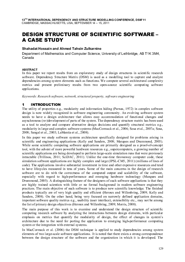 (PDF) Design structure of scientific software – a case study