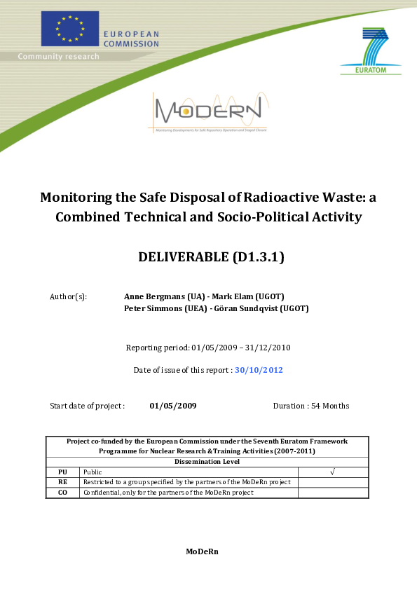 (PDF) Monitoring Radioactive Waste Disposal Safely