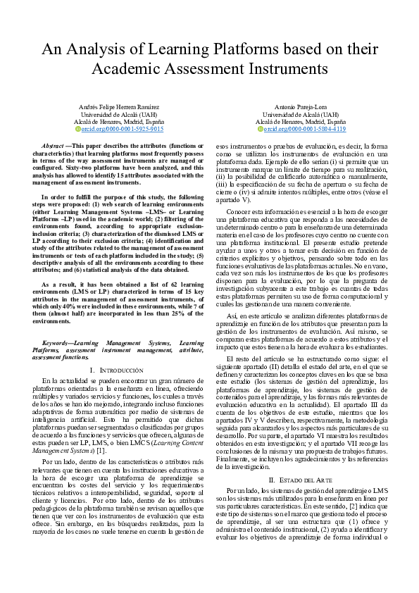 (PDF) An Analysis of Learning Platforms based on their Academic ...