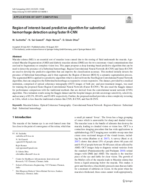 Pdf Region Of Interest Based Predictive Algorithm For Subretinal Hemorrhage Detection Using