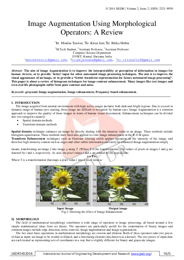 (PDF) Image Augmentation Using Morphological Operators: A Review