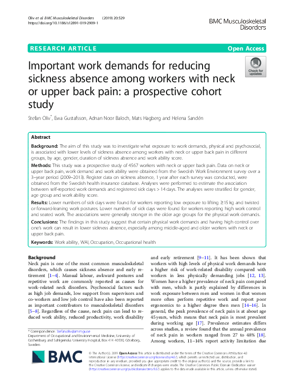 (PDF) Important work demands for reducing sickness absence among ...