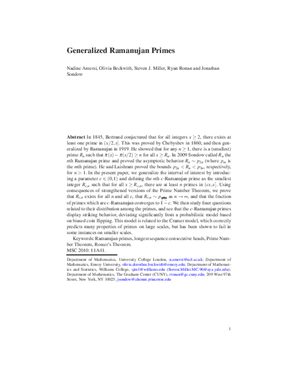 (PDF) Generalized Ramanujan Primes