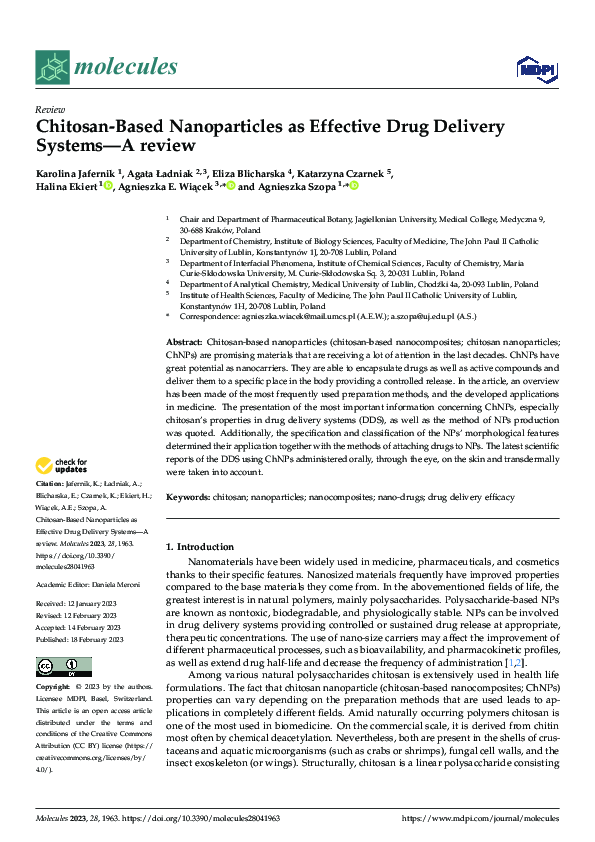 (PDF) Chitosan-Based Nanoparticles as Effective Drug Delivery Systems—A review
