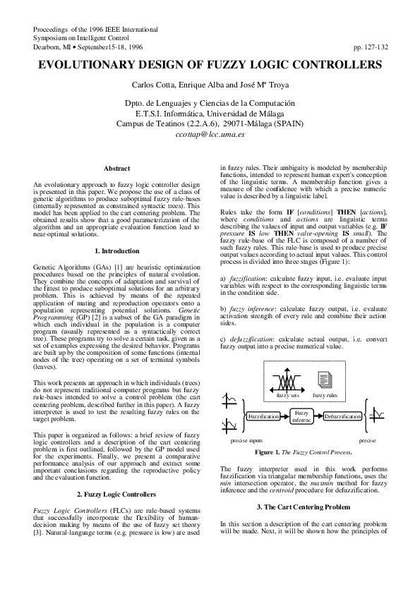 (PDF) Evolutionary design of fuzzy logic controllers | Carlos Porras - Academia.edu