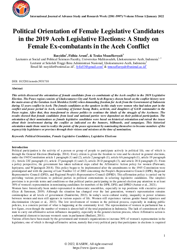 (PDF) Political Orientation of Female Legislative Candidates in the ...