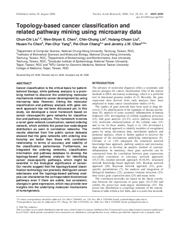Pdf Topology Based Cancer Classification And Related Pathway Mining Using Microarray Data