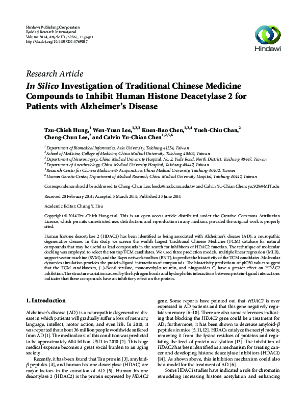 (PDF) In silico investigation of traditional Chinese medicine compounds ...