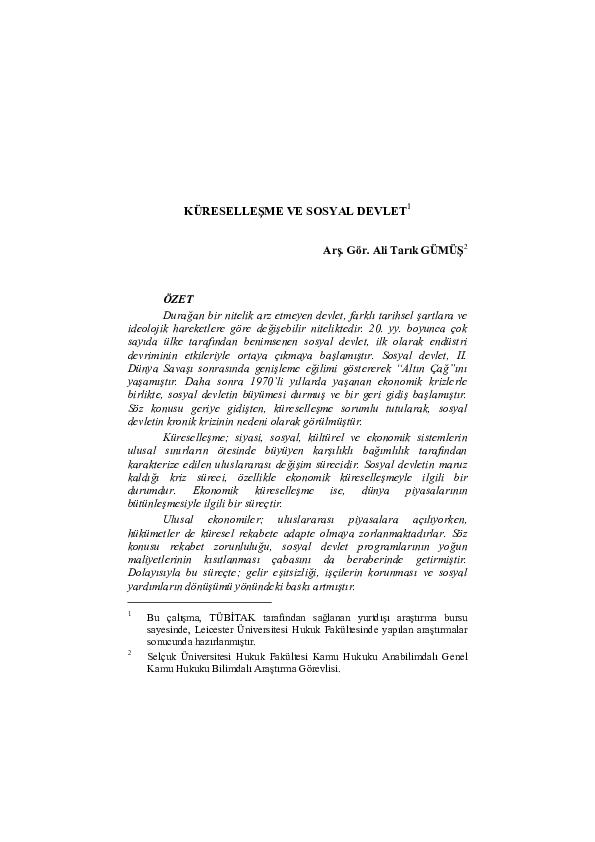 (PDF) Küreselleşme ve Sosyal Devlet