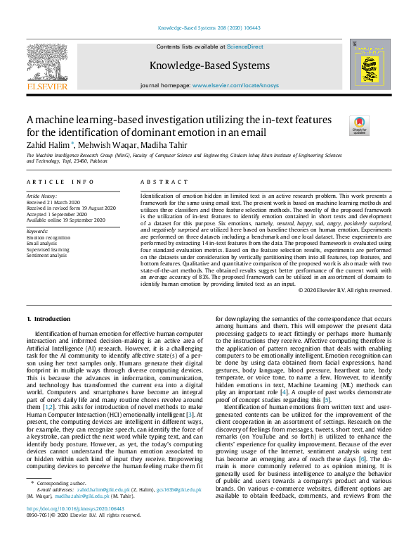 Pdf A Machine Learning Based Investigation Utilizing The In Text Features For The