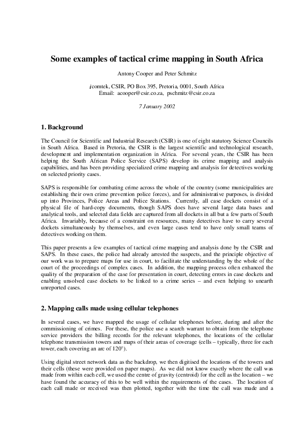 (PDF) Some examples of tactical crime mapping in South Africa