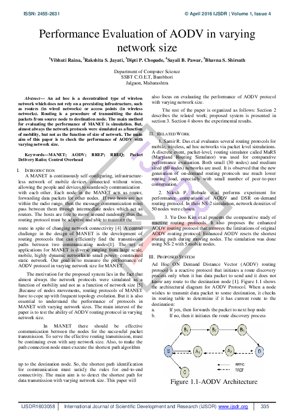 (PDF) Performance Evaluation of AODV in varying network size