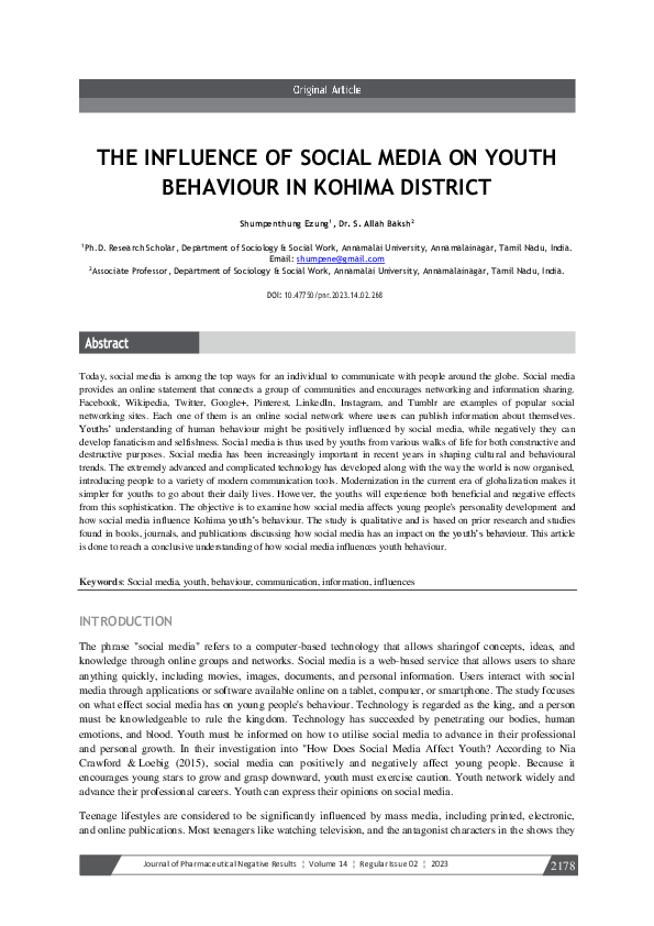 (PDF) THE INFLUENCE OF SOCIAL MEDIA ON YOUTH BEHAVIOUR IN KOHIMA DISTRICT