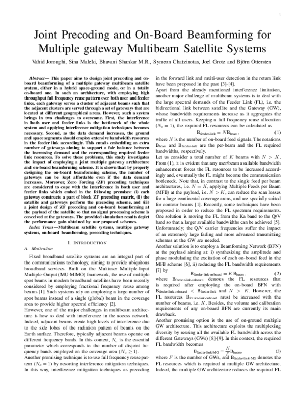 (PDF) Joint Precoding and On-Board Beamforming for Multiple gateway Multibeam Satellite Systems