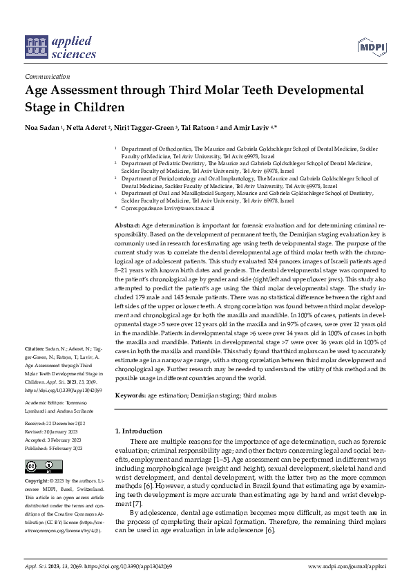 (PDF) Age Assessment through Third Molar Teeth Developmental Stage in ...