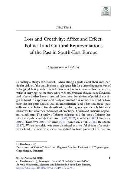 (PDF) Loss and Creativity: Affect and Effect. Political and Cultural ...