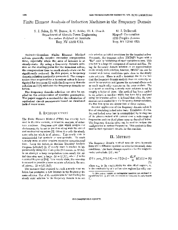 Pdf Finite Element Analysis Of Induction Machines In The Frequency Domain