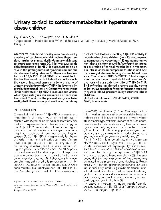 (PDF) Urinary cortisol to cortisone metabolites in hypertensive obese ...